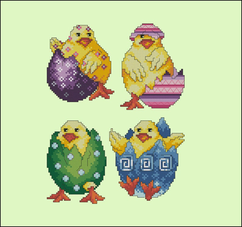 Easter Eggs Cross Stitch Pattern Easter Chicks Cross Stitch - Etsy