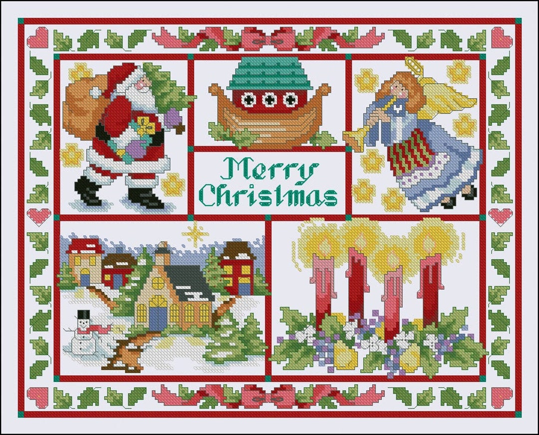 Christmas Sampler Cross Stitch Pattern Colorful Art DIY X-stitch ...