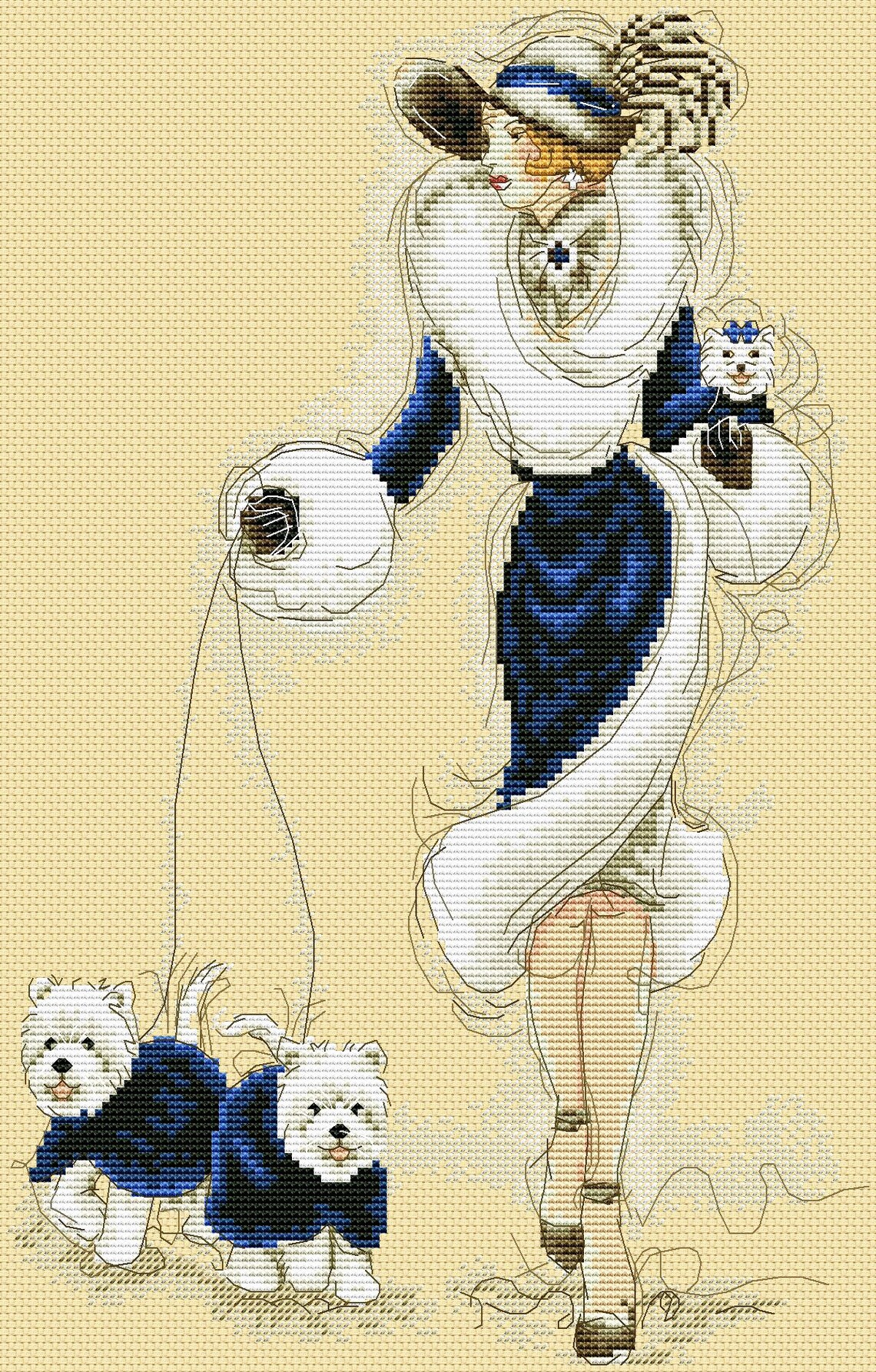 Woman Cross Stitch Pattern Colorful Art DIY X-stitch Chart Needlepoint ...