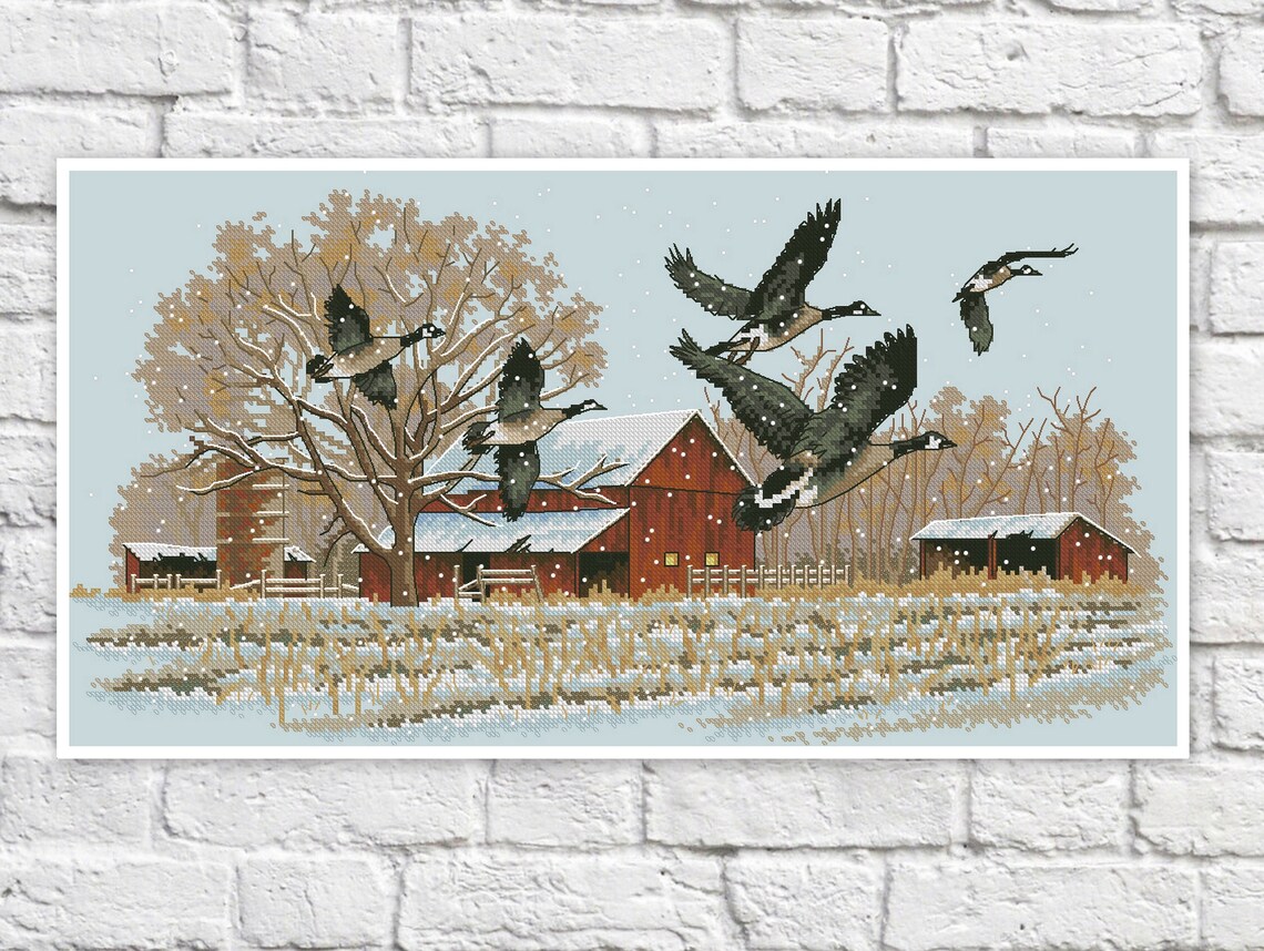 Winter Birds Cross Stitch Pattern Geese Colorful Art DIY - Etsy