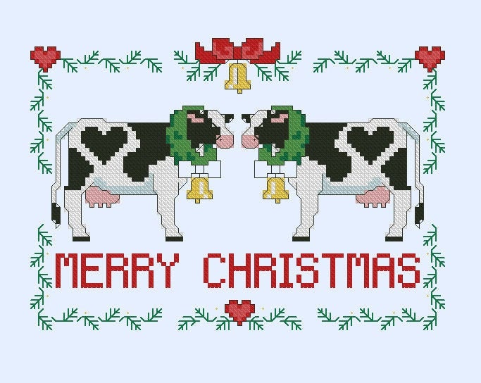 Cow Cross Stitch Pattern Merry Christmas Colorful Art DIY X-stitch ...