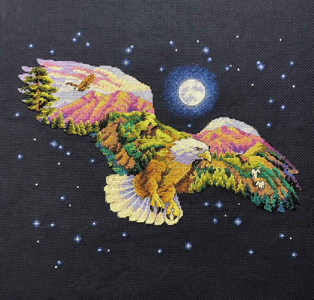 Eagle Cross Stitch Pattern Birds Colorful Art DIY X-stitch Chart ...