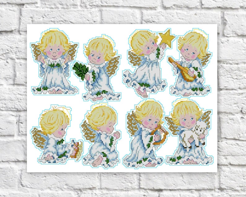 Angels Cross Stitch Pattern Baby Colorful Art DIY X-stitch - Etsy