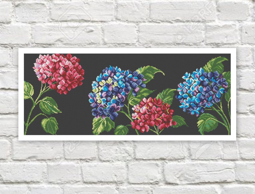 Hydrangeas Cross Stitch Pattern Colorful Art DIY X-stitch Needlepoint ...