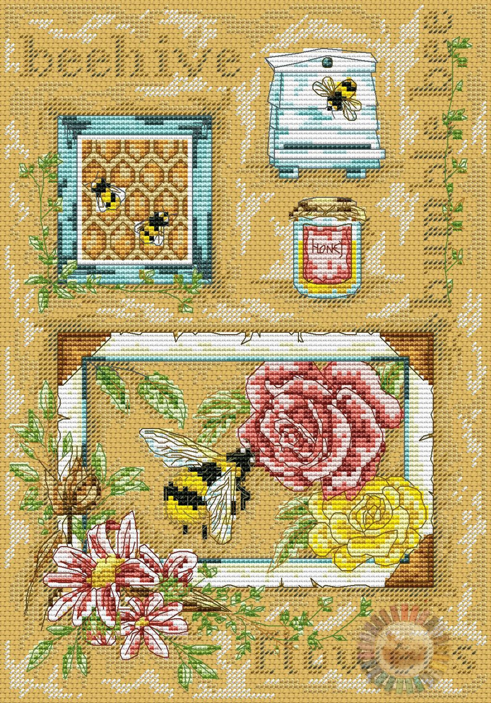 Honey Bees Cross Stitch Pattern Colorful Art DIY X-stitch Chart ...