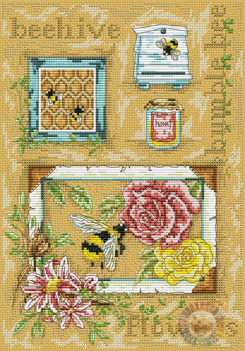 Honey Bees Cross Stitch Pattern Colorful Art DIY X-stitch | Etsy