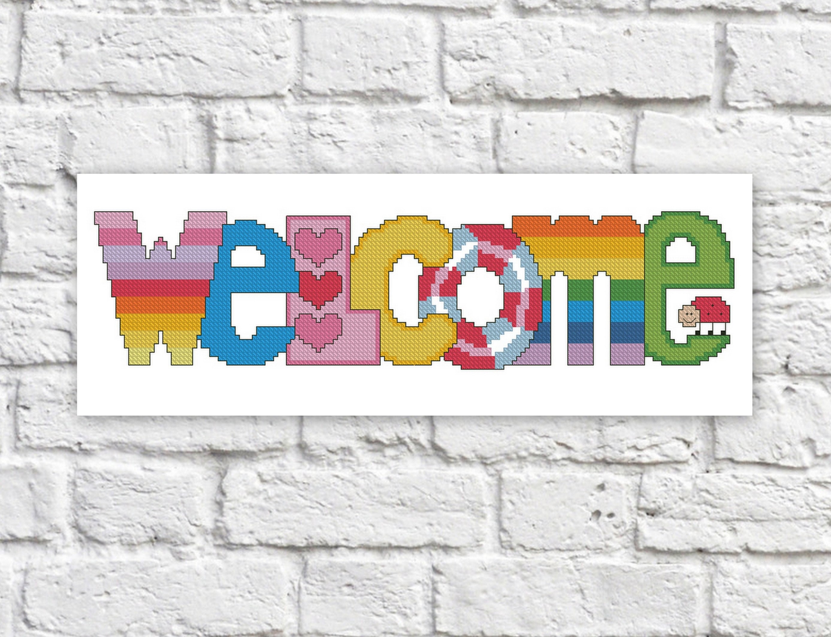 Welcome Cross Stitch Pattern Colorful Art DIY X-stitch Chart | Etsy