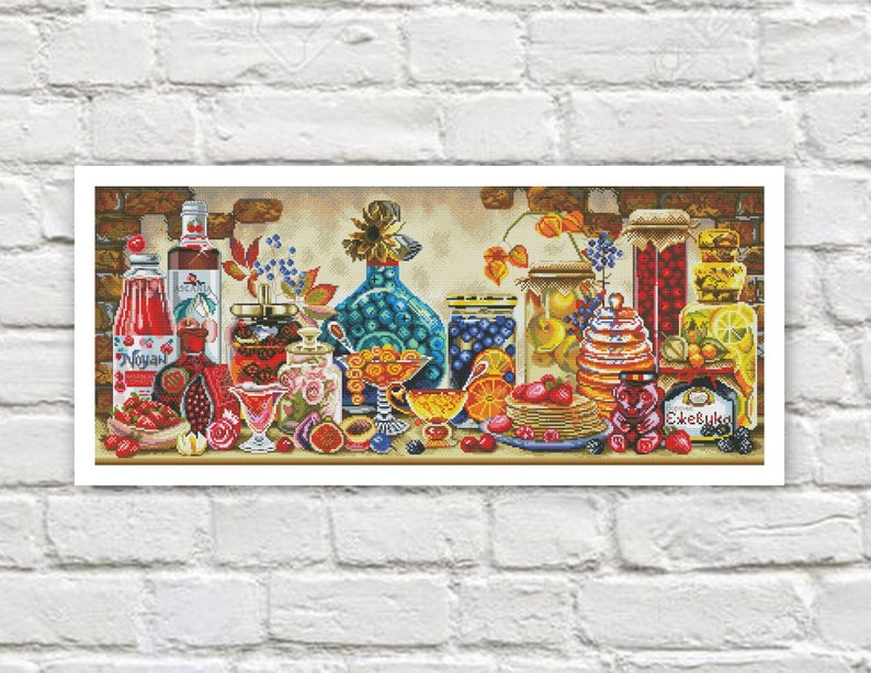 Kitchen Jam Cross Stitch Pattern Colorful Art DIY X-stitch Needlepoint ...