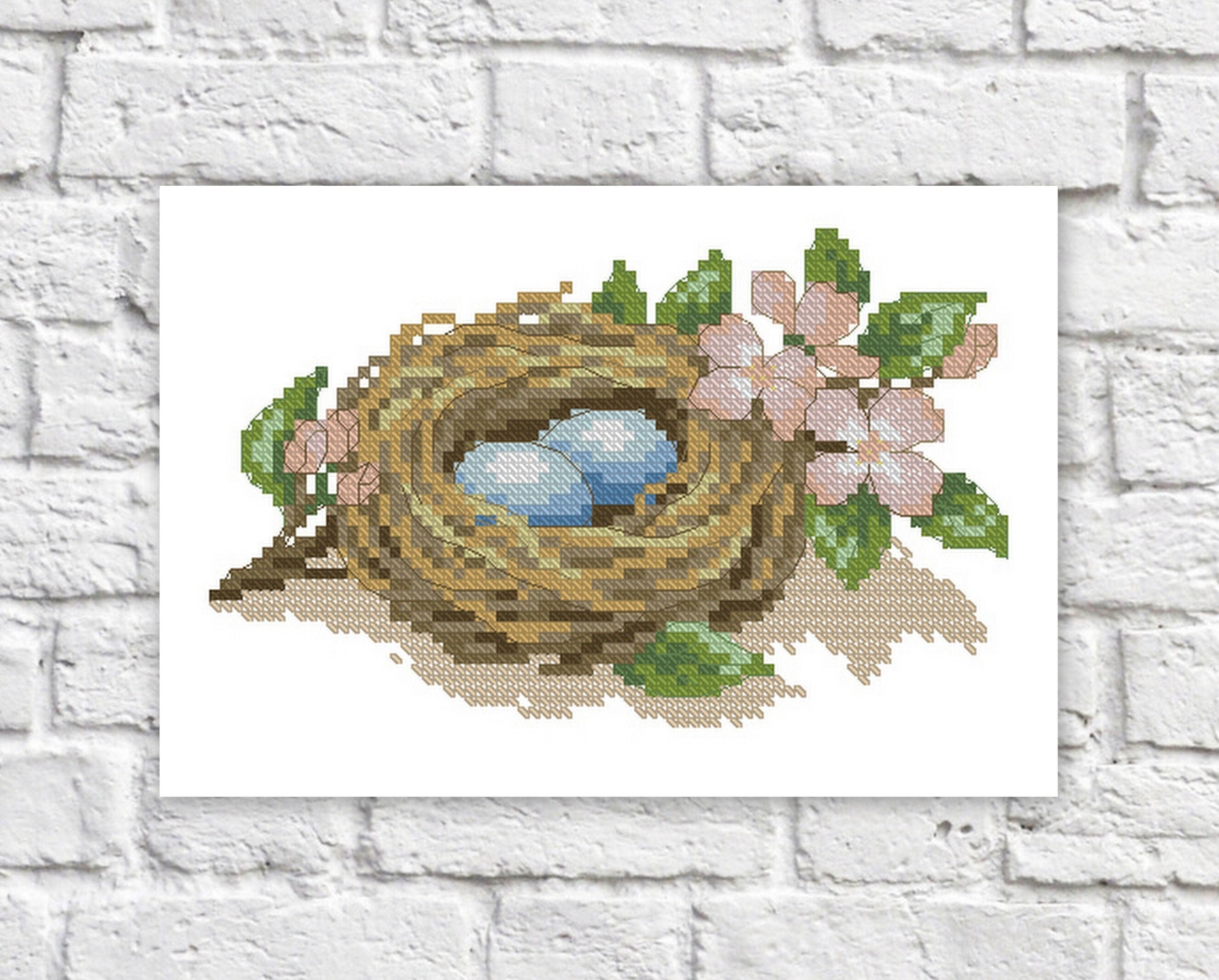 Bird Nest Cross Stitch Pattern Small Colorful Art DIY X-stitch ...