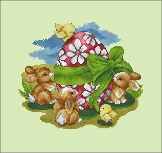 Easter Cross Stitch Pattern Easter Bunny Easter Egg Colorful - Etsy