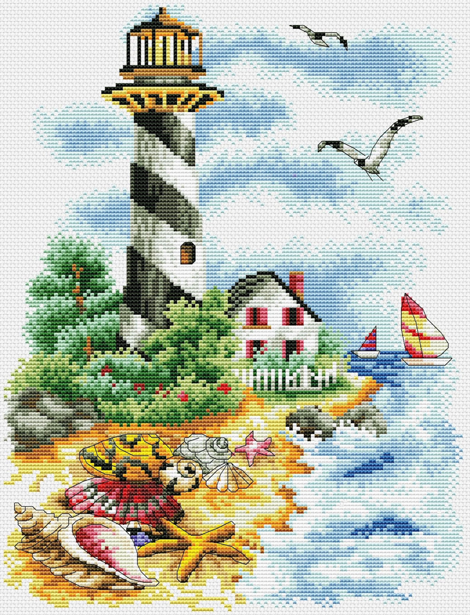 Lighthouse Cross Stitch Pattern Colorful Art DIY X-stitch | Etsy