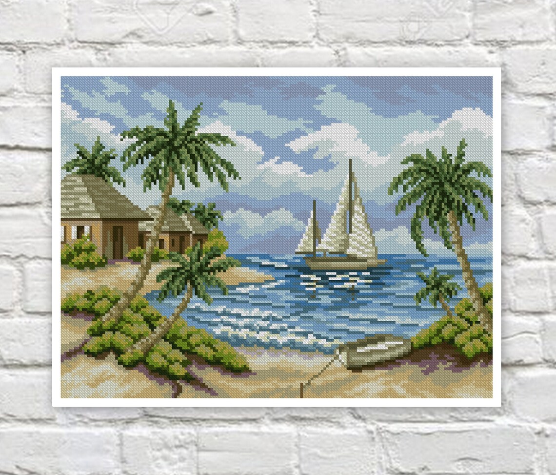 Beach Cross Stitch Pattern See Landscape Counted PDF X-stitch | Etsy