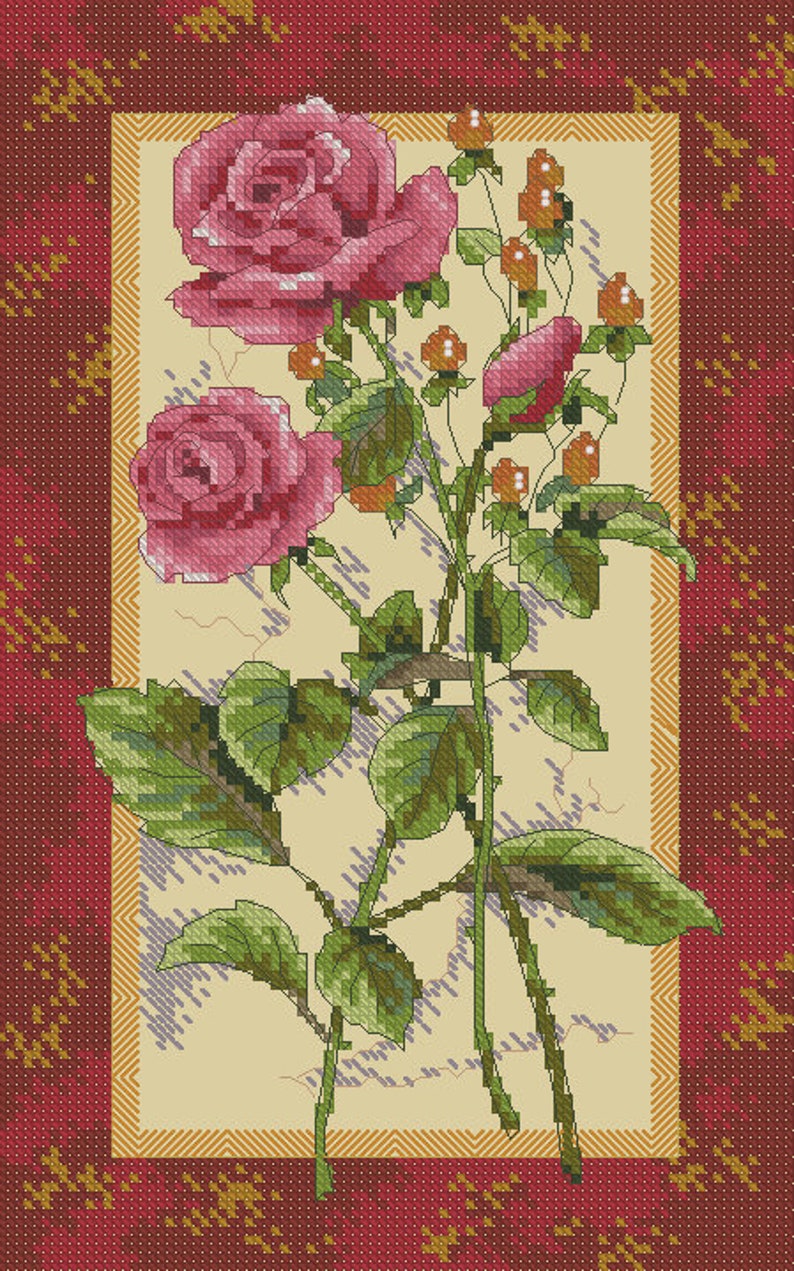 Rose Cross Stitch Pattern Flowers Colorful Art DIY X-stitch - Etsy