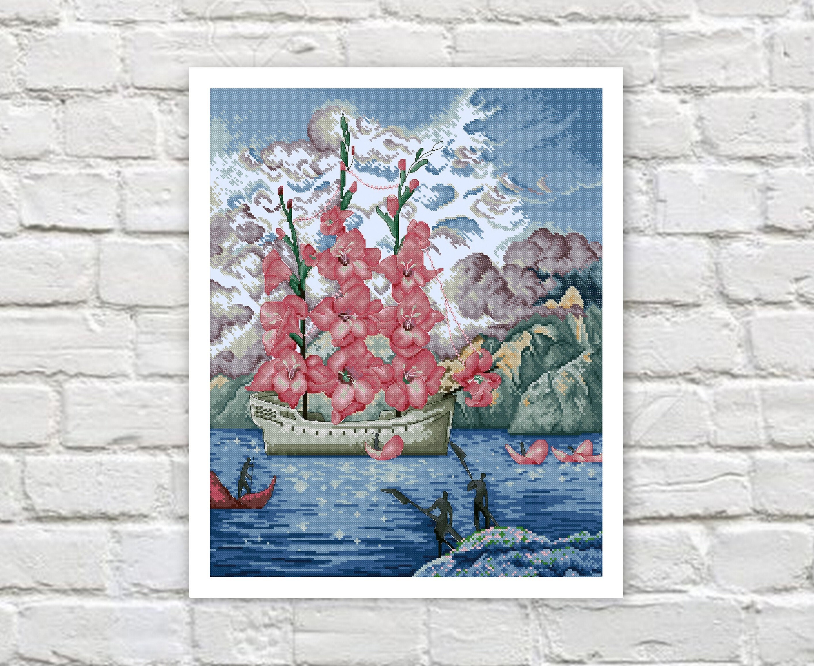 Ship Cross Stitch Pattern Landscape Cross Stitch Mountain | Etsy