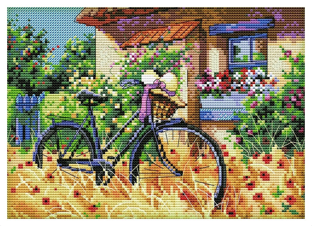 Bike Cross Stitch Pattern Colorful Art DIY X-stitch Chart | Etsy