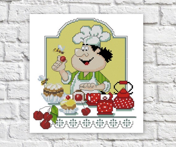 Kitchen Cook Cross Stitch Pattern Colorful Art DIY X-stitch | Etsy