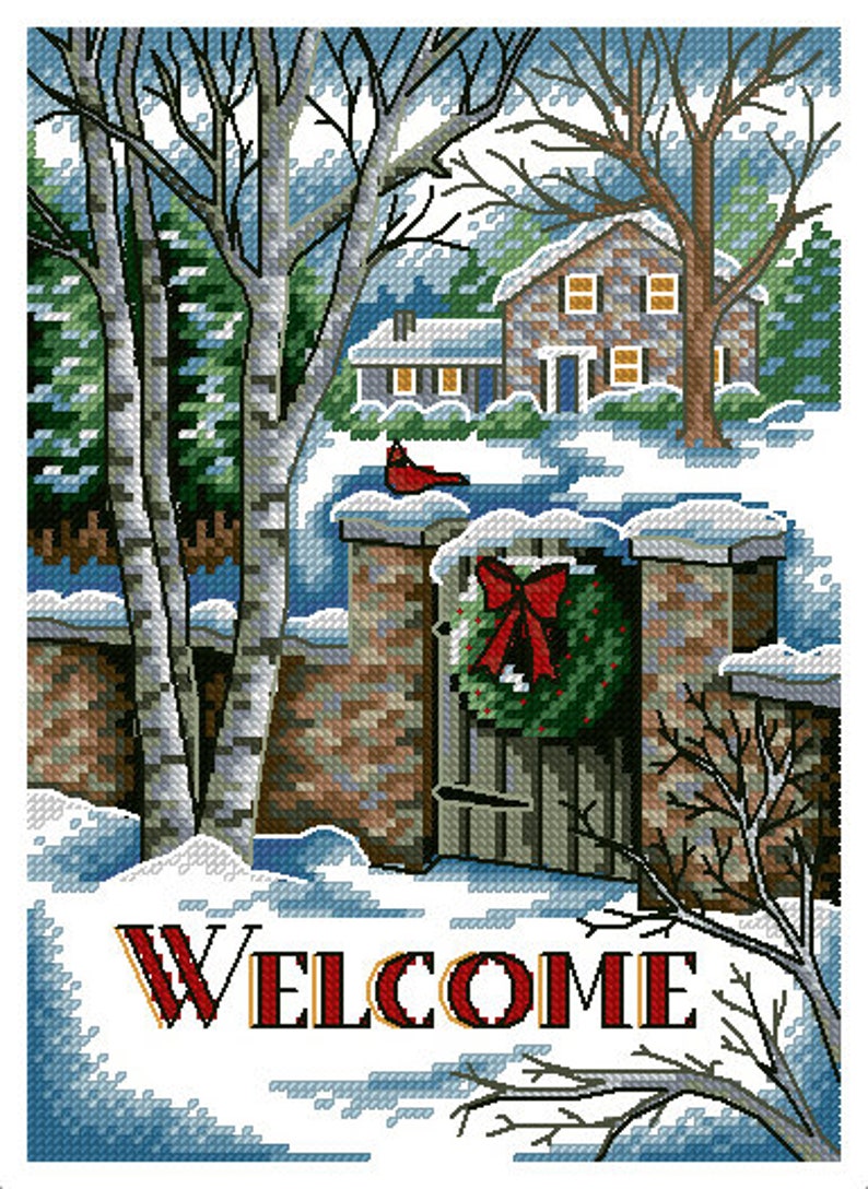 Winter Welcome Cross Stitch Pattern Colorful Art DIY X-stitch - Etsy