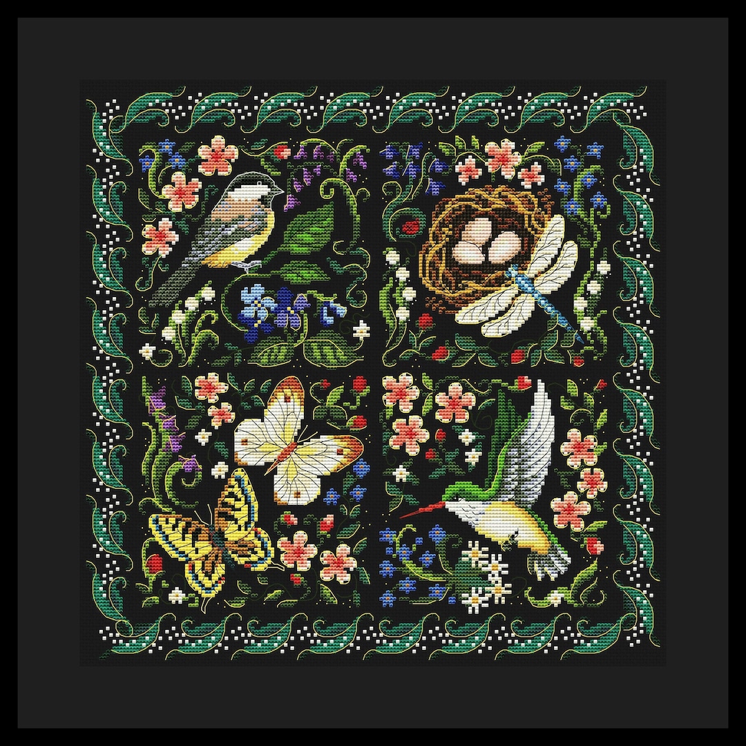 Birds Sampler Cross Stitch Pattern Primitive Birds DIY X-stitch Chart ...