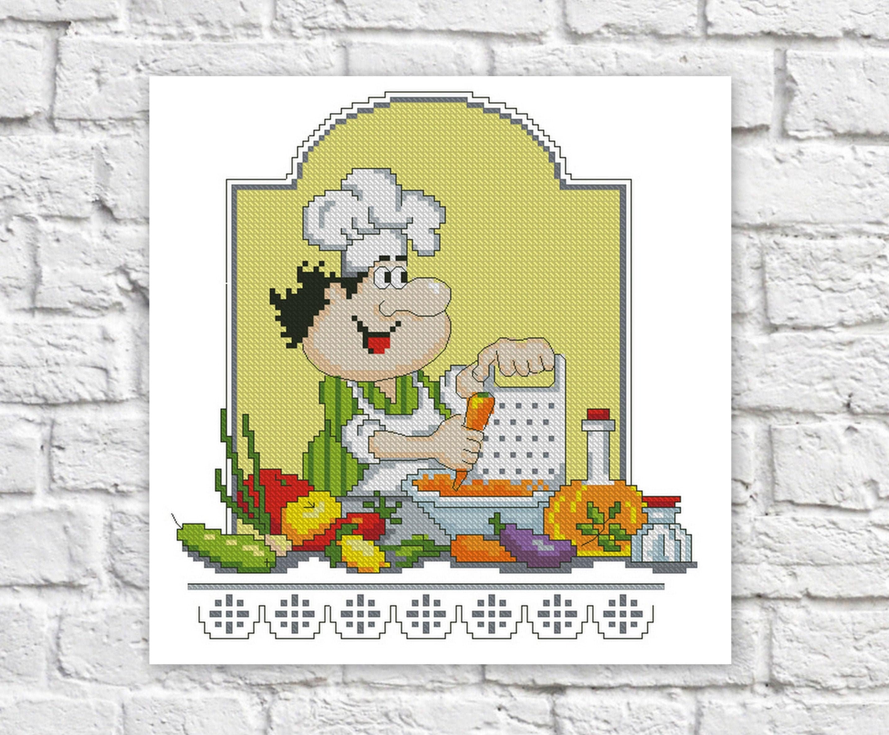 Cook Cross Stitch Pattern Kitchen Colorful Art DIY X-stitch Chart ...