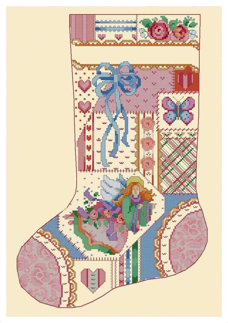 Christmas Stocking Cross Stitch Pattern Colorful Art DIY - Etsy