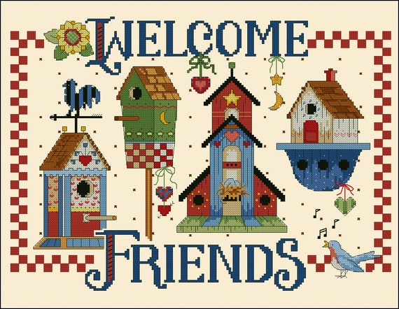 Welcome Cross Stitch Pattern Colorful Art DIY X-stitch Chart - Etsy