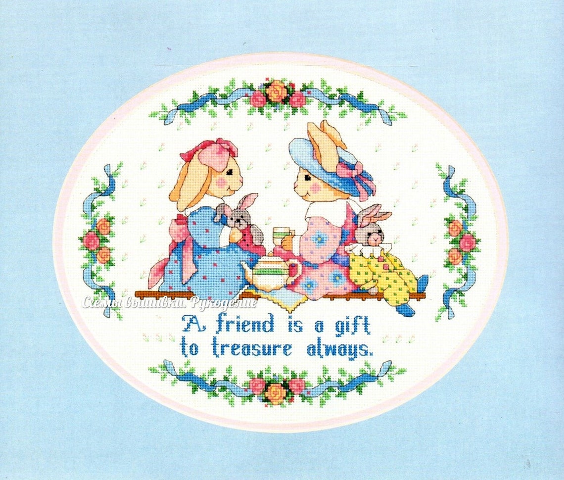 Bunny Rabbits Cross Stitch Pattern Colorful Art DIY X-stitch - Etsy