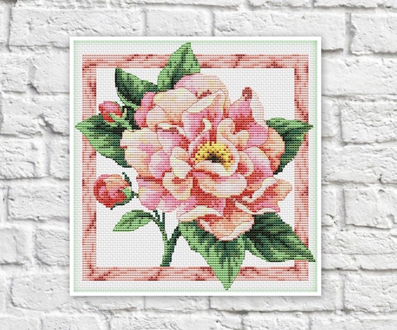 Peony Cross Stitch Pattern Flowers Colorful Art DIY X-stitch | Etsy