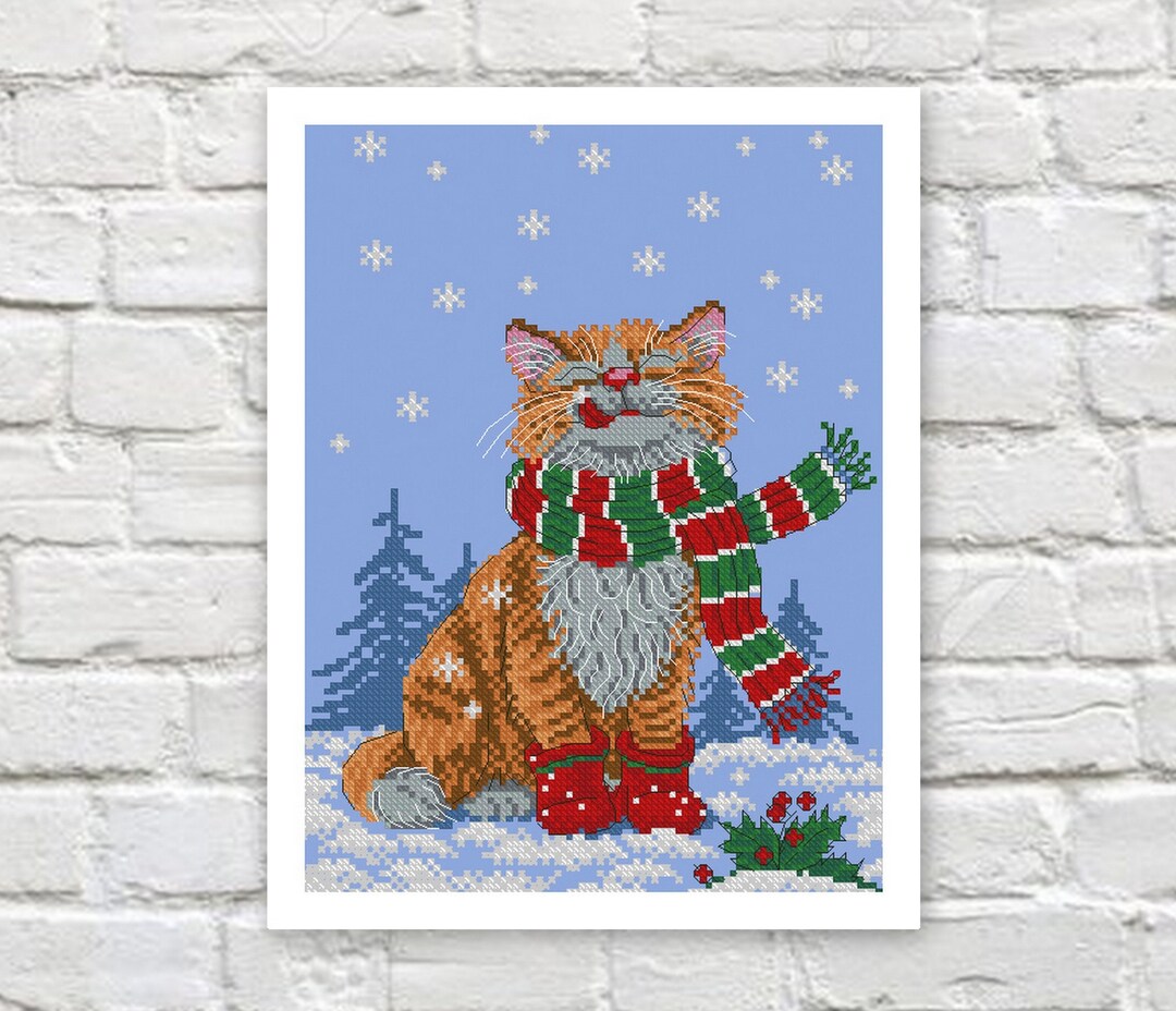 Christmas Cat Cross Stitch Pattern Christmas Animals Cross Stitch ...