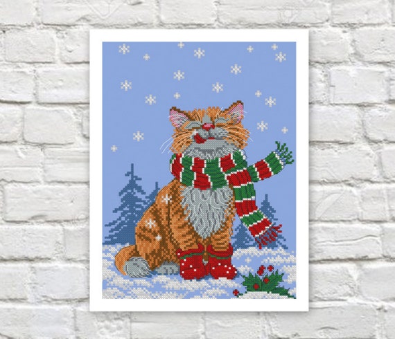 Christmas Cat Cross Stitch Pattern Christmas Animals Cross - Etsy
