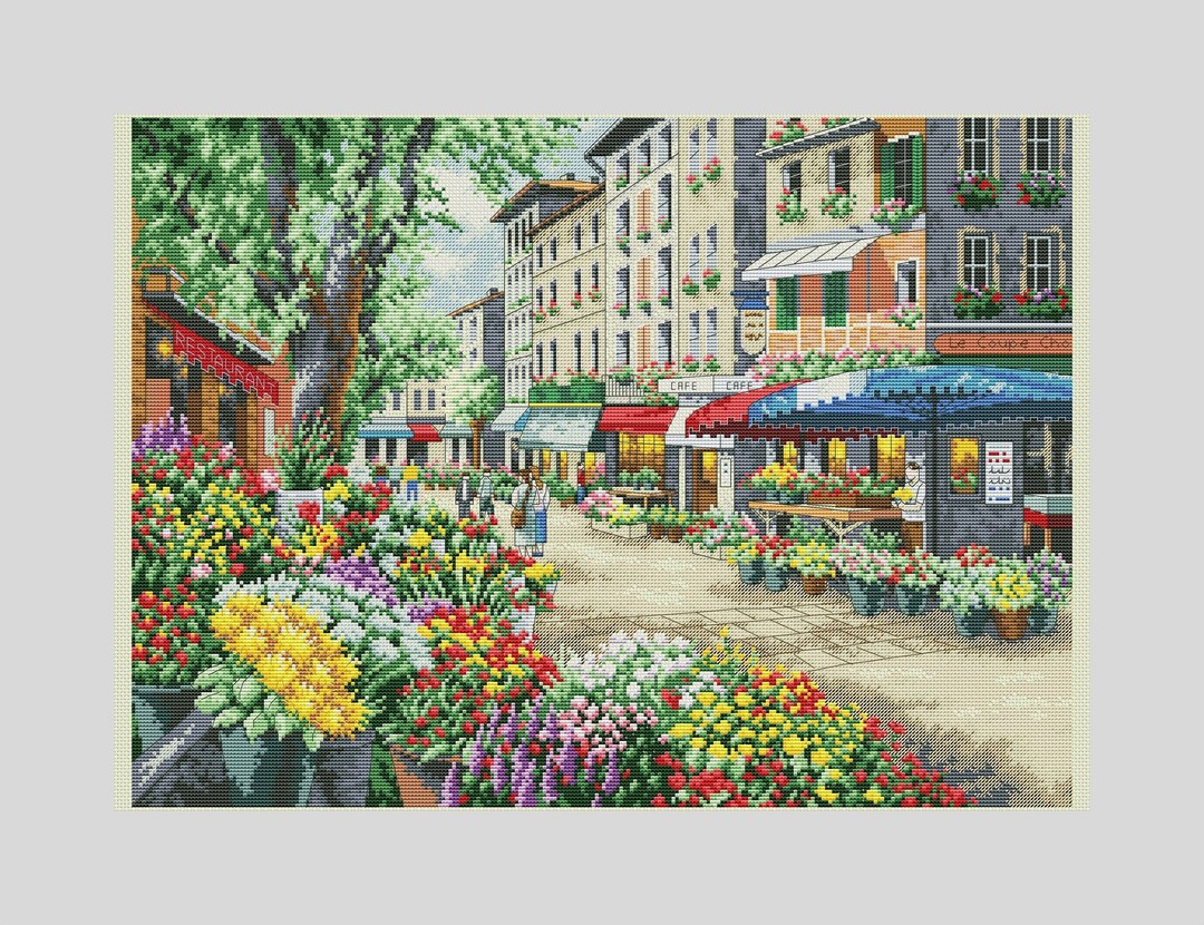 Paris Cross Stitch Pattern City Street X-stitch Chart Needlepoint ...