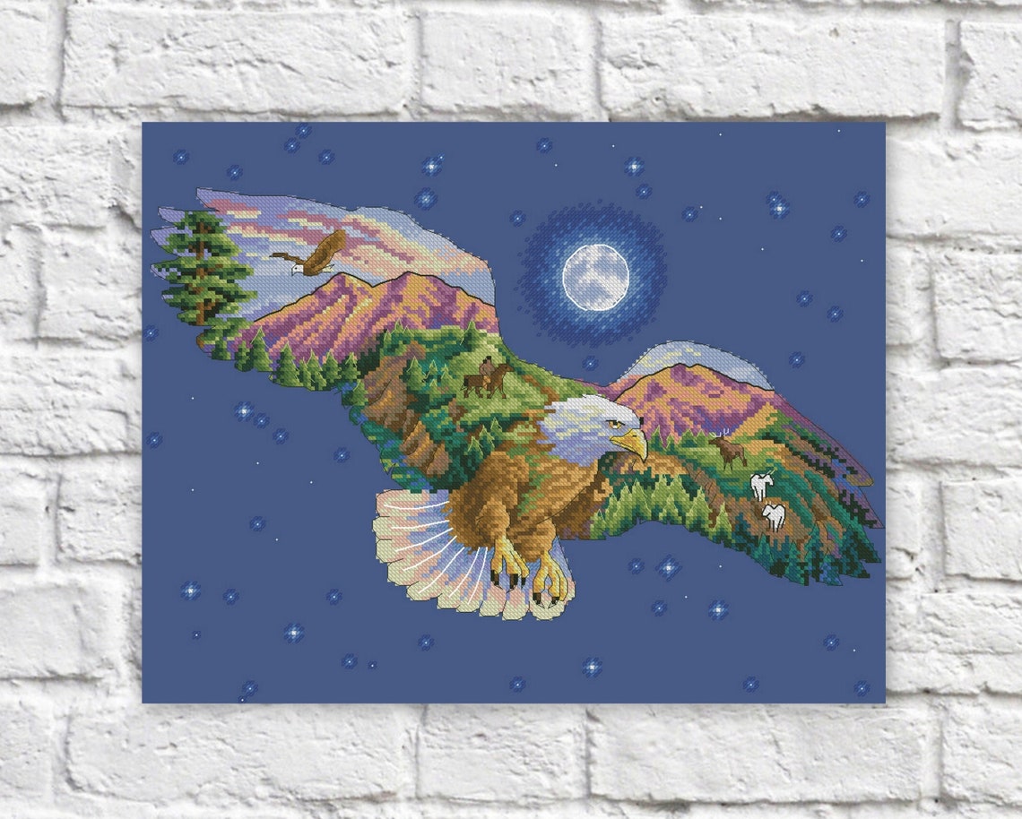 Eagle Cross Stitch Pattern Birds Colorful Art DIY X-stitch Chart ...