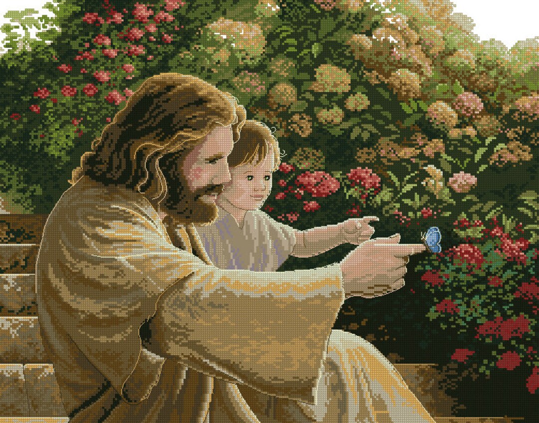 Religius Cross Stitch Pattern Jesus Colorful Art DIY X-stitch ...