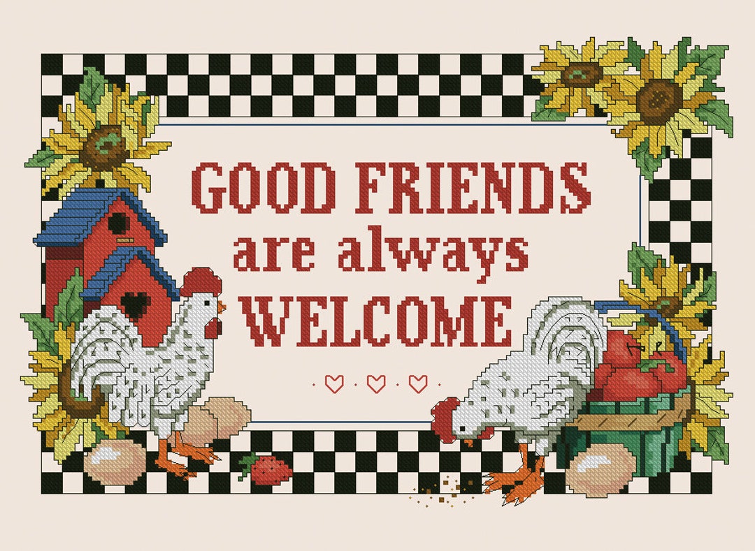 Welcome Cross Stitch Pattern Chickens Colorful Art DIY X-stitch ...