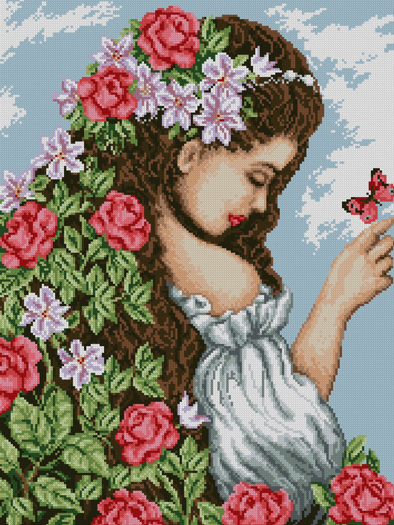 Girl and Flowers Cross Stitch Pattern Woman Cross Stitch | Etsy