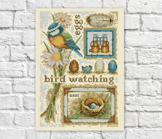 Birds Cross Stitch Pattern Birds Sampler Colorful Art X-stitch - Etsy