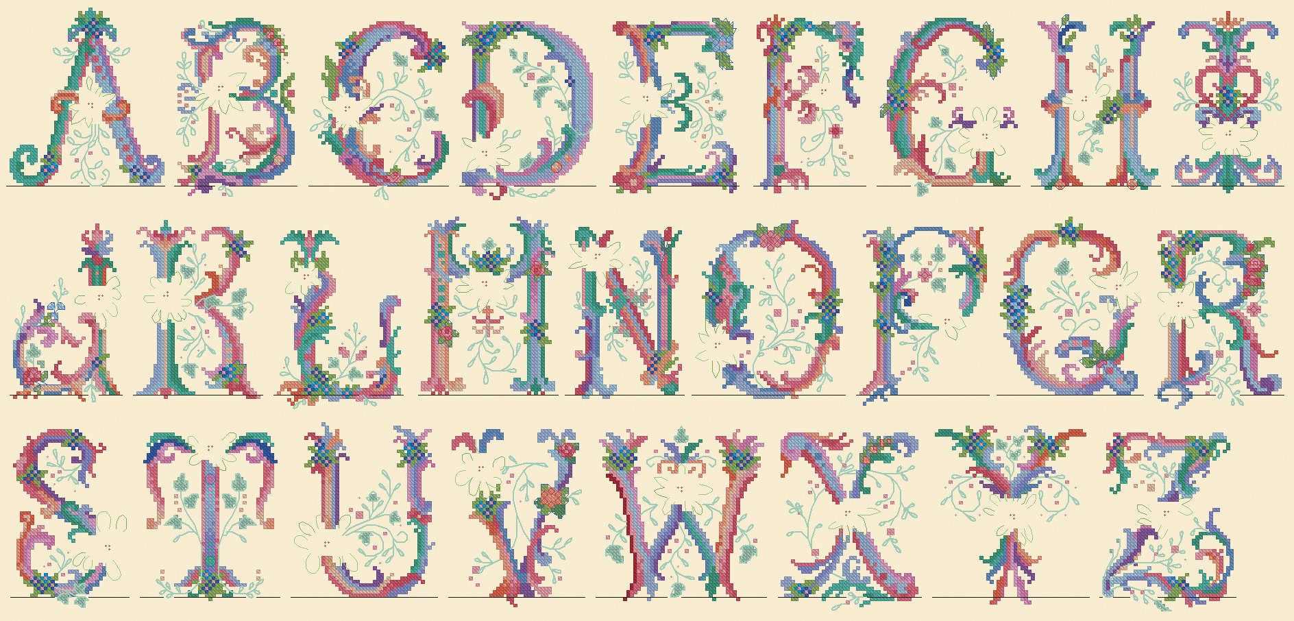 Alphabet Cross Stitch Pattern Letters Colorful Art DIY - Etsy
