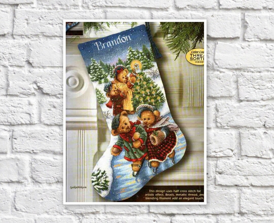 Victorian Teddy Bears Cross Stitch Pattern Christmas Stocking Colorful ...