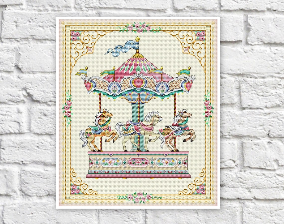 Carousel Cross Stitch Pattern Colorful Art DIY X-stitch Chart - Etsy