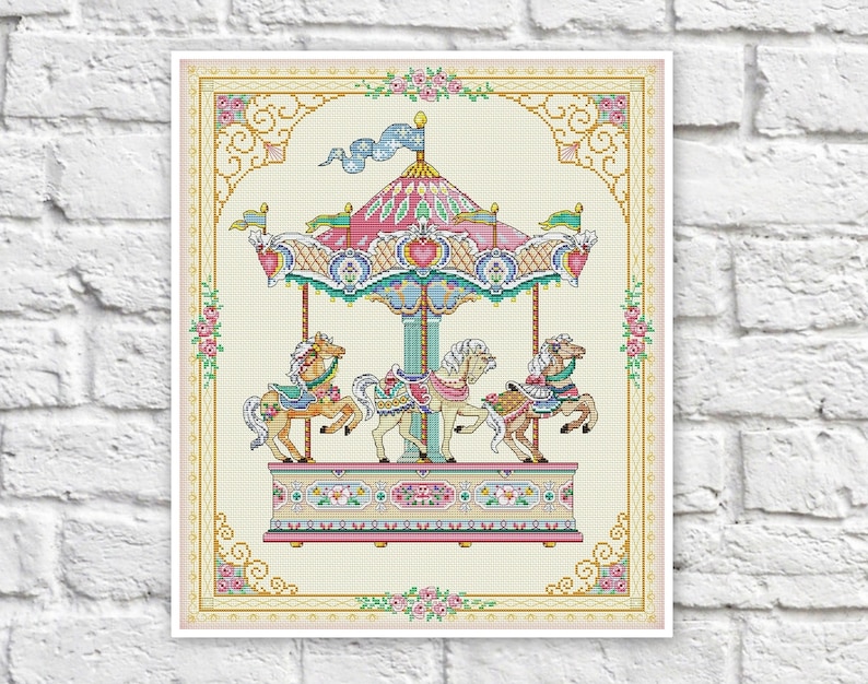 Carousel Cross Stitch Pattern Colorful Art DIY X-stitch Chart - Etsy