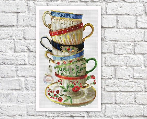 Cups Cross Stitch Pattern Tea Cup Colorful Art DIY X-stitch - Etsy