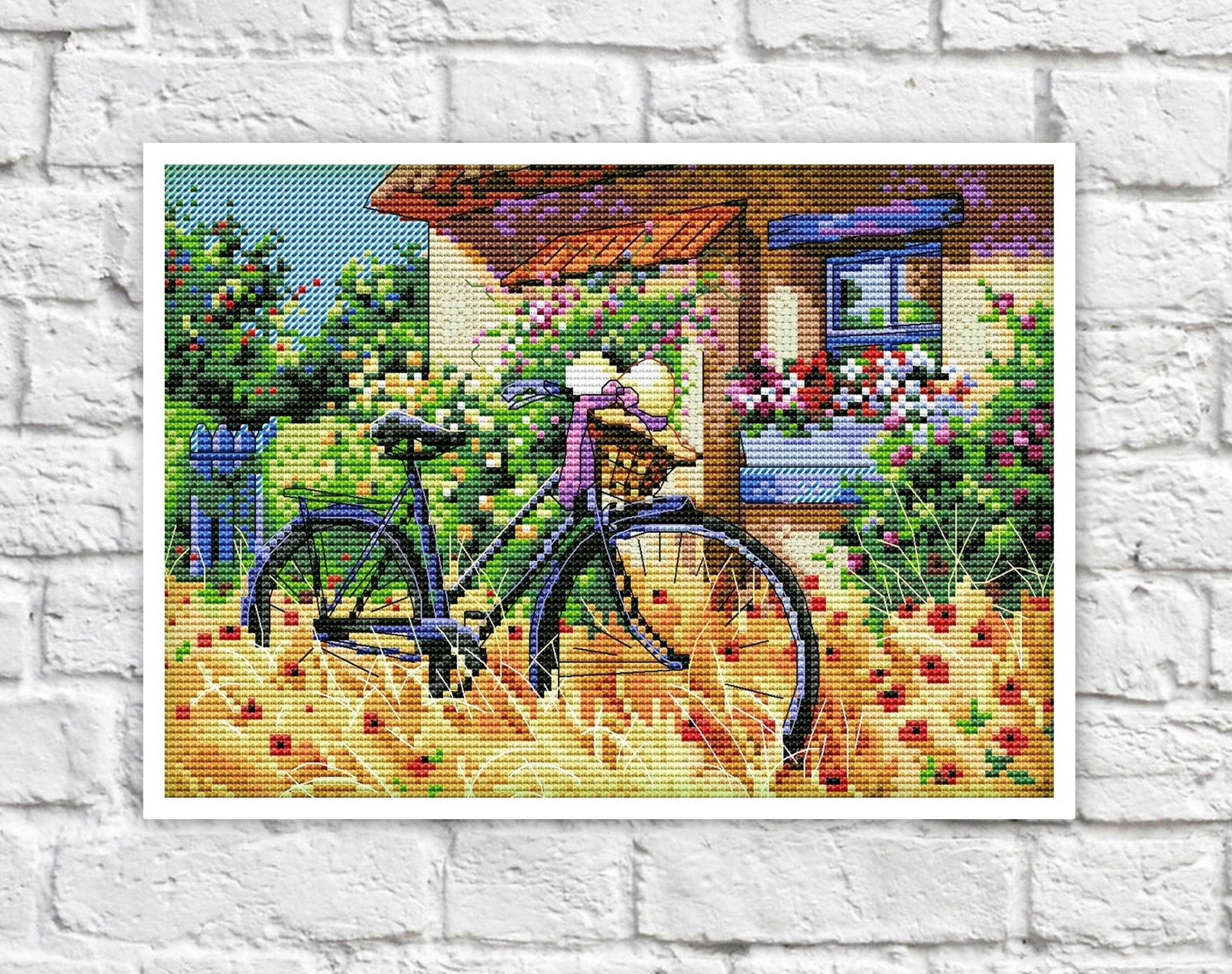 Bike Cross Stitch Pattern Colorful Art DIY X-stitch Chart | Etsy