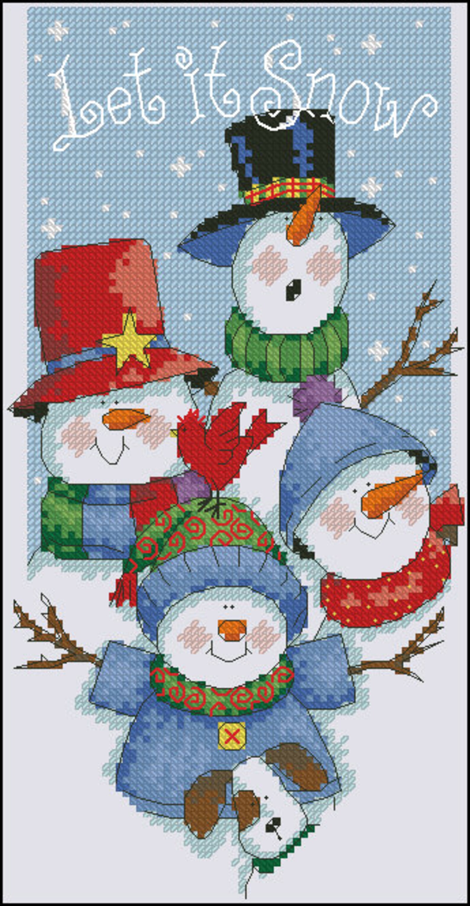 Christmas Snowmen Cross Stitch Pattern Colorful Art DIY X-stitch Chart ...