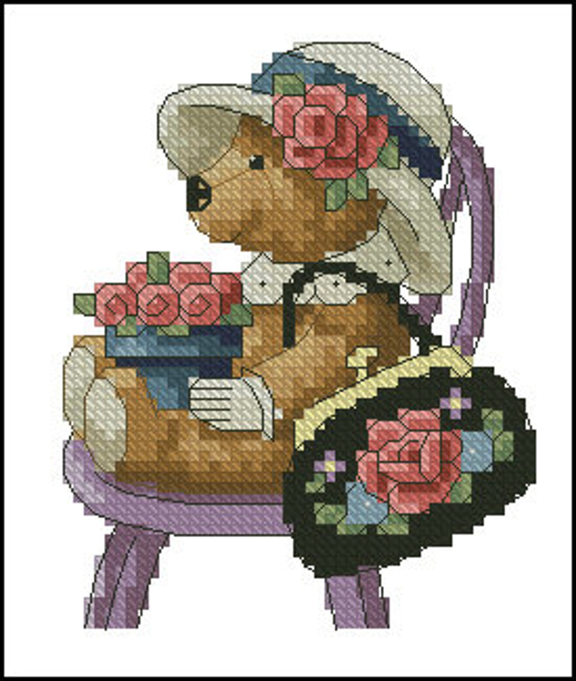 Vintage Teddy Cross Stitch Pattern Colorful Art DIY X-stitch - Etsy