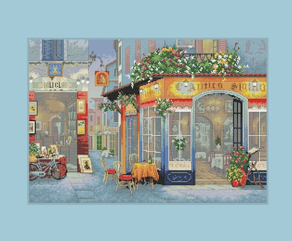 City Street Cross Stitch Pattern City Landscape Cafe - Etsy
