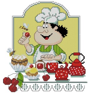 Kitchen Cook Cross Stitch Pattern Colorful Art DIY X-stitch Chart ...