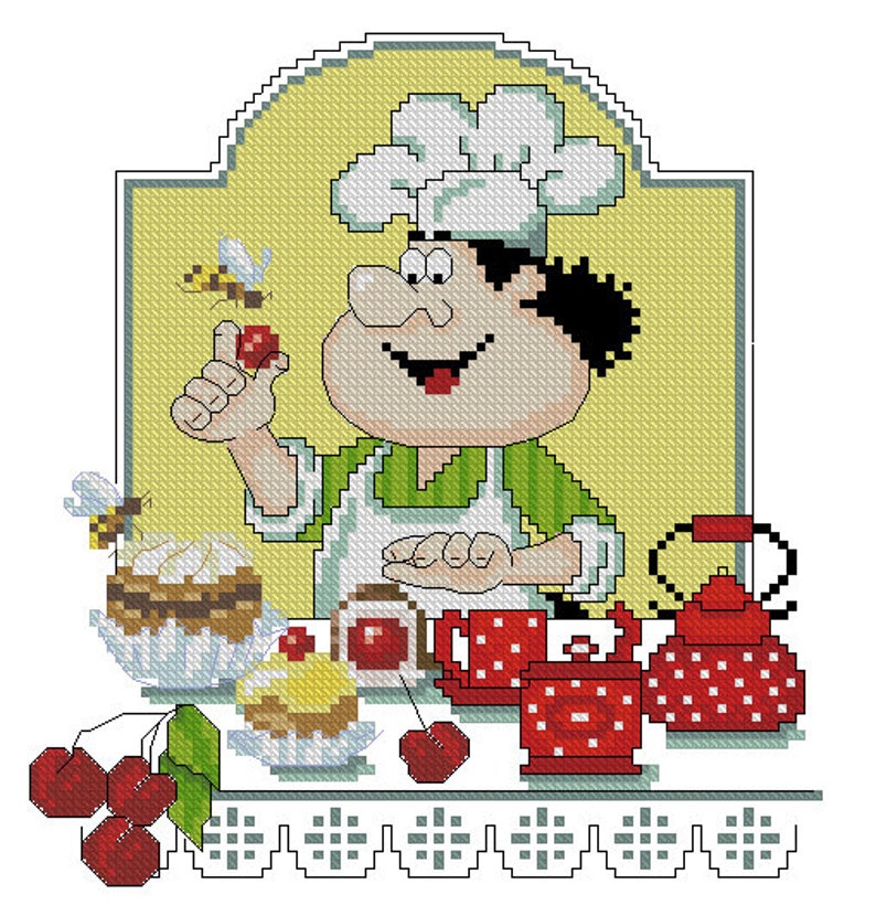 Kitchen Cook Cross Stitch Pattern Colorful Art DIY X-stitch Chart ...