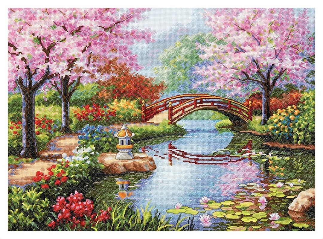 Garden Cross Stitch Pattern Colorful Art DIY X-stitch Chart Needlepoint ...