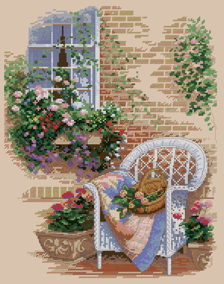 Garden Cross Stitch Pattern Colorful Art DIY X-stitch Chart Needlepoint ...