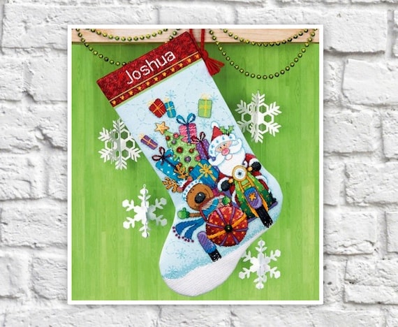 Christmas Stocking Cross Stitch Pattern Santa Colorful Art DIY - Etsy