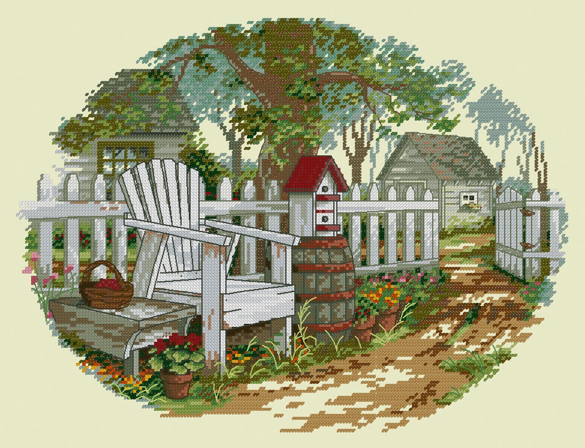 Garden Cross Stitch Pattern Colorful Art DIY X-stitch Chart Needlepoint ...